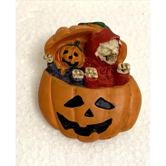 Accessories | Vintage Halloween Pumpkin Head Hard Resin Pin Orange ...